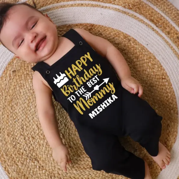 Happy Birthday To The Best mommy Dungaree Outfit - KNITROOT